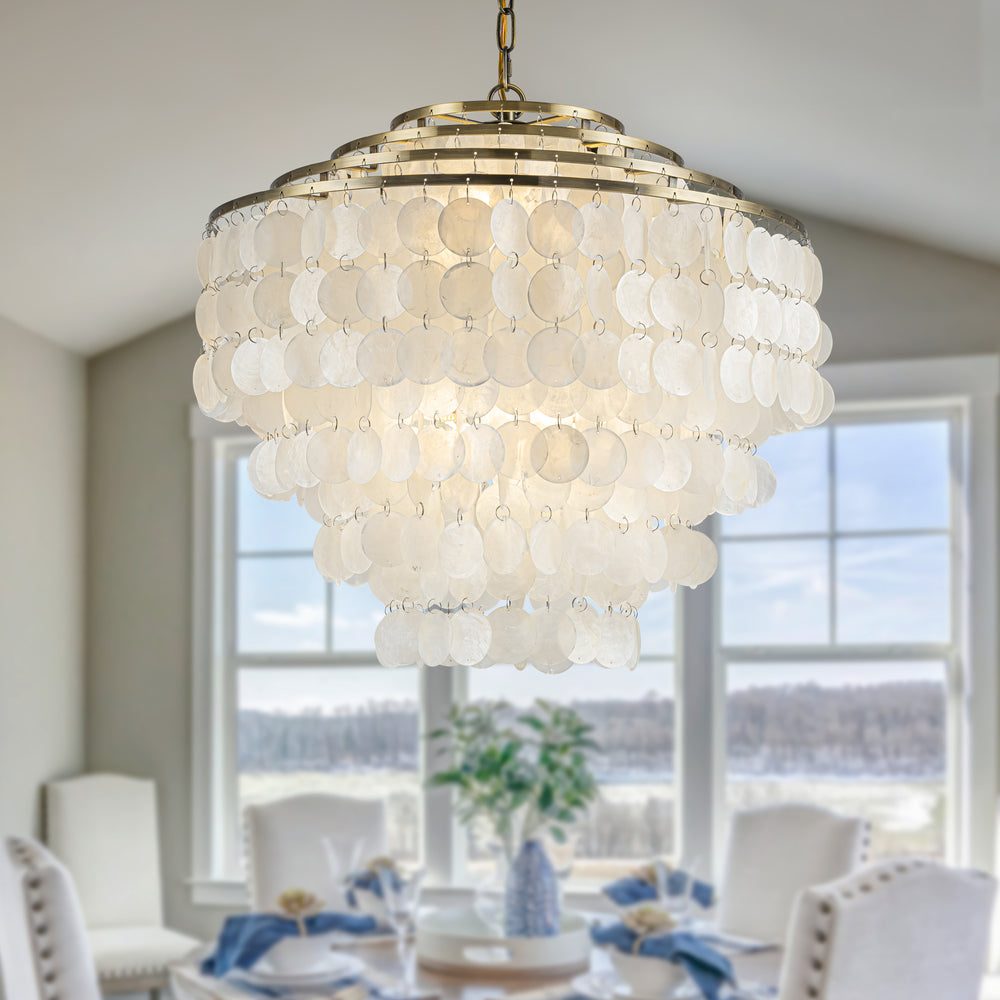 Coastal Capiz Shells Chandelier 4-Tier Vintage Natural Seashell Hangin