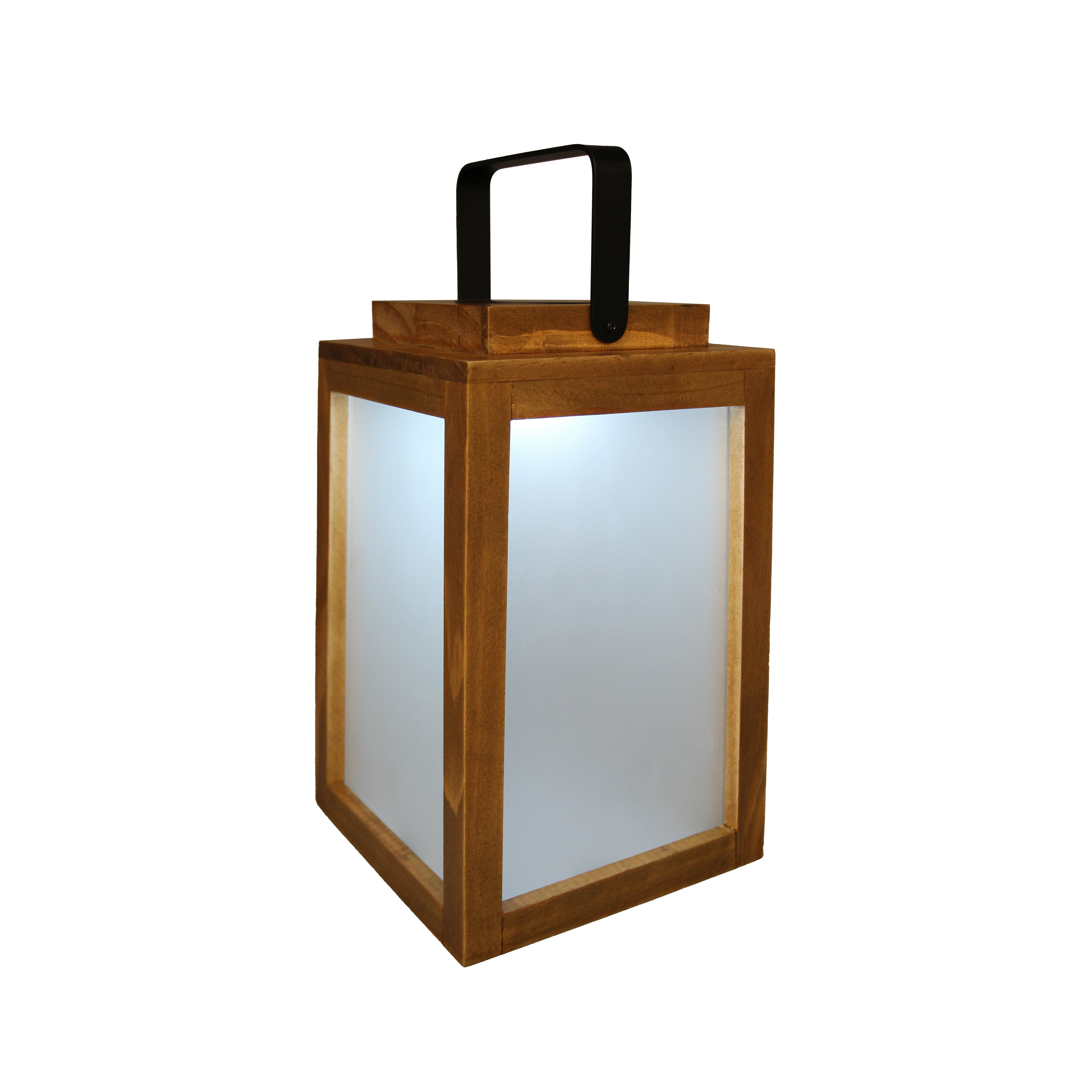 H11" Farmhouse LED Solar Lantern with Wood Farm and Frosted Glass Panl