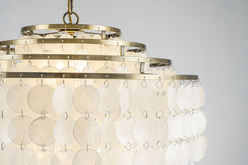 Coastal Capiz Shells Chandelier 4-Tier Vintage Natural Seashell Hangin