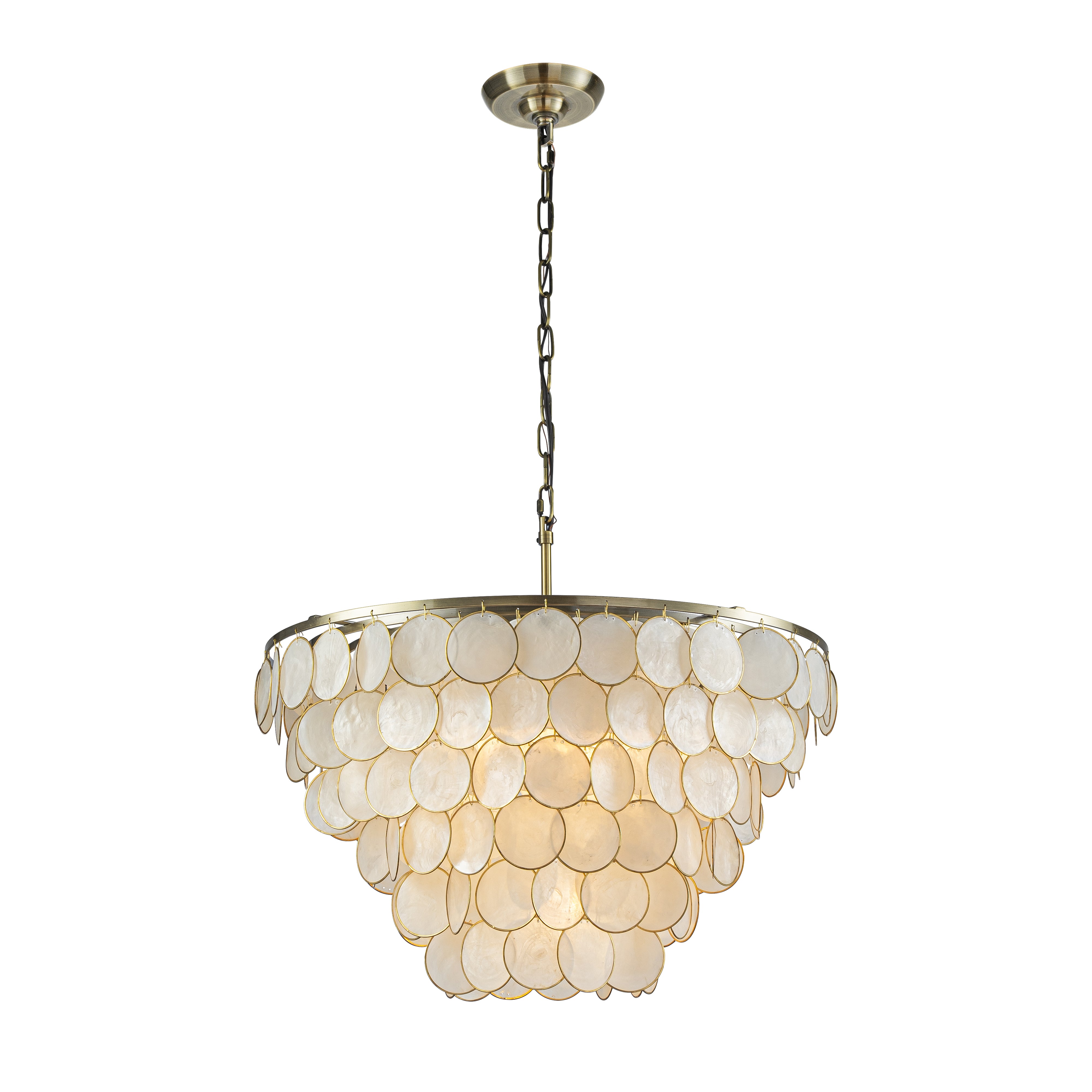 6-Light 24'' Wide Modern Coastal Aged Bronze Natural Capiz Shell Tiere