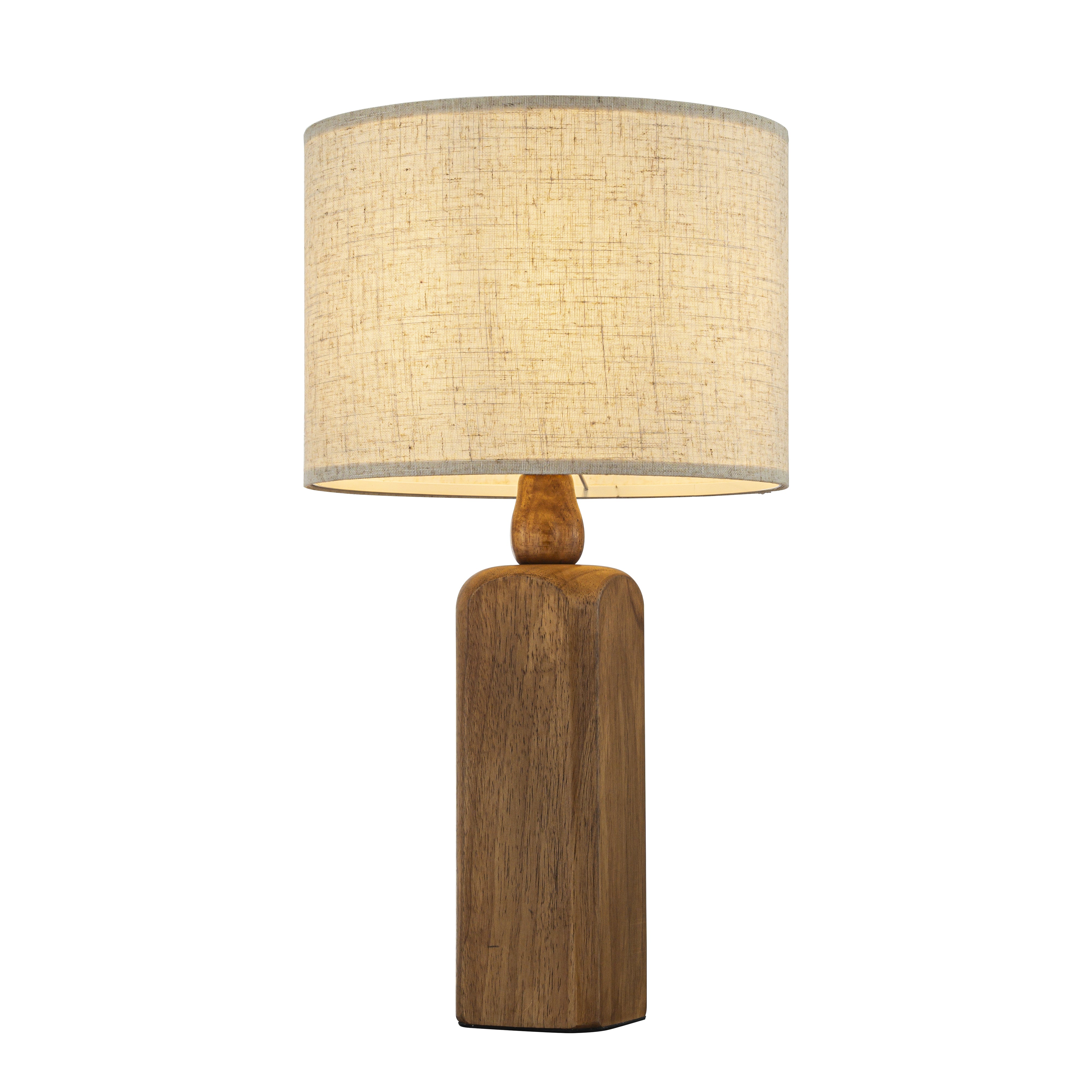22''Farmhouse Traditional Natural Solid Wood Table Lamp with Beige Fab