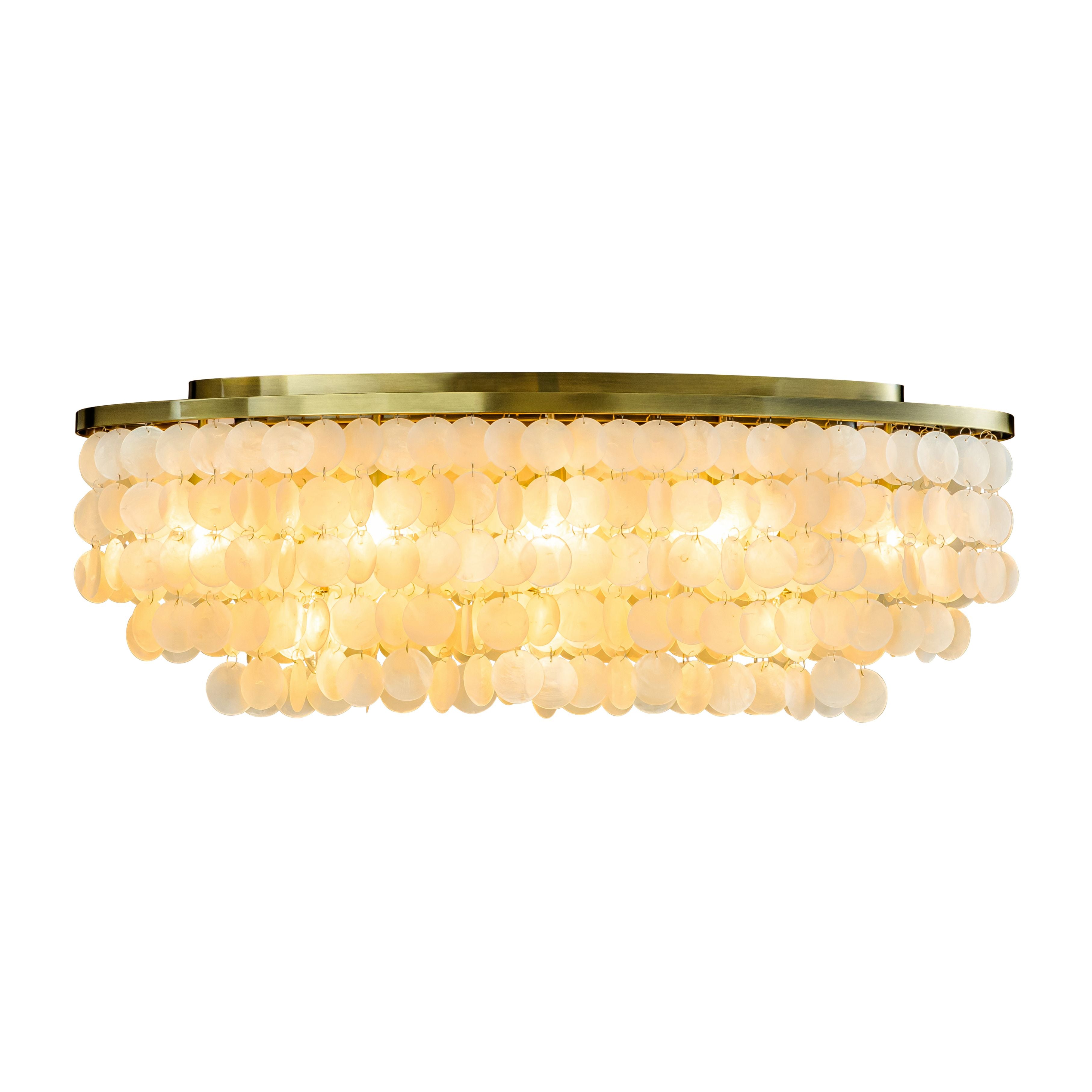 Coastal Capiz Shell Flush Mount Light with Antique Gold Metal